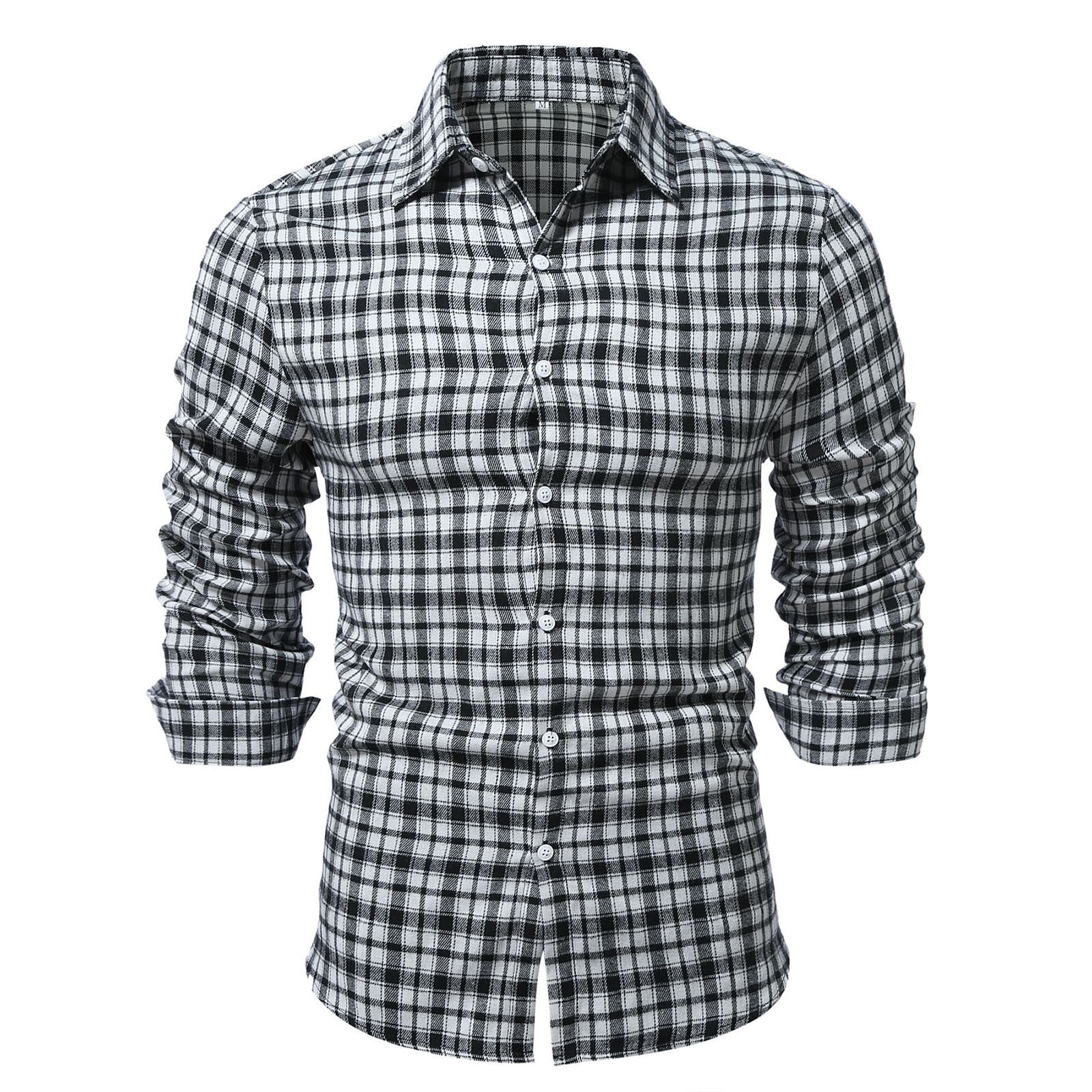 Aloohaidyvio George Mens Casual Dress Shirts Plaid Button Down Shirt Long Sleeve Formal Business ...