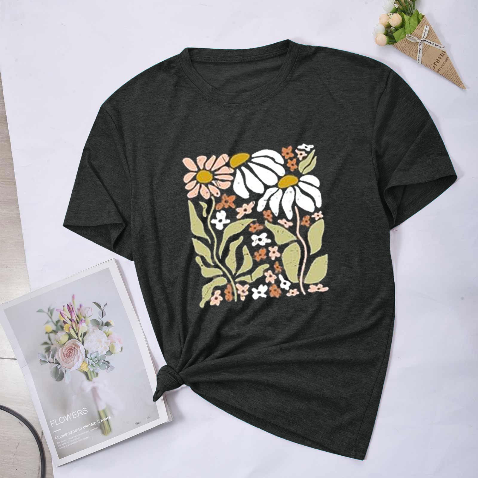 Aloohaidyvio Graphic T Shirts for Women,2024 Women's Summer Boho Floral ...