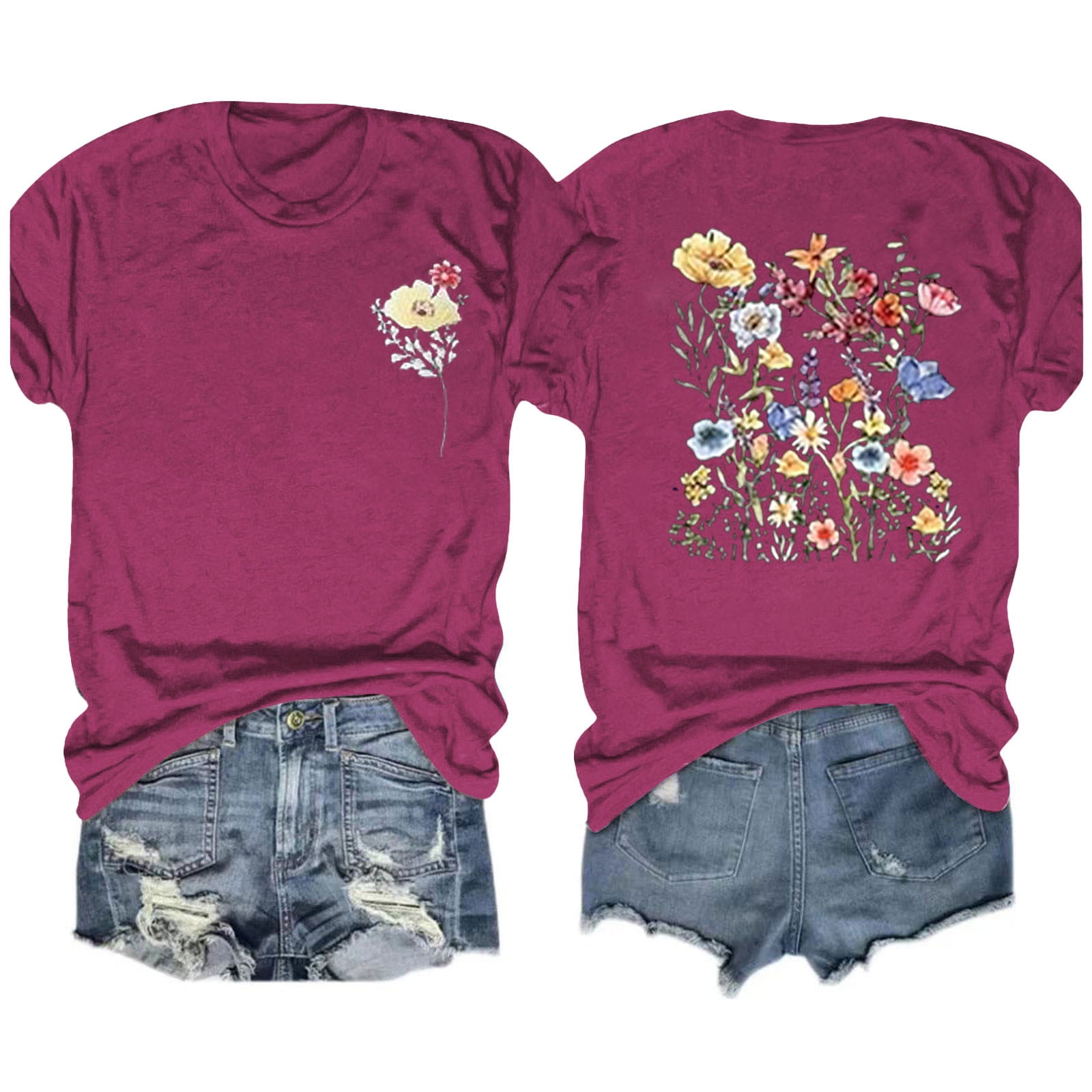 Aloohaidyvio Graphic T Shirts for Women,Summer Women's Boho Flower Crew ...