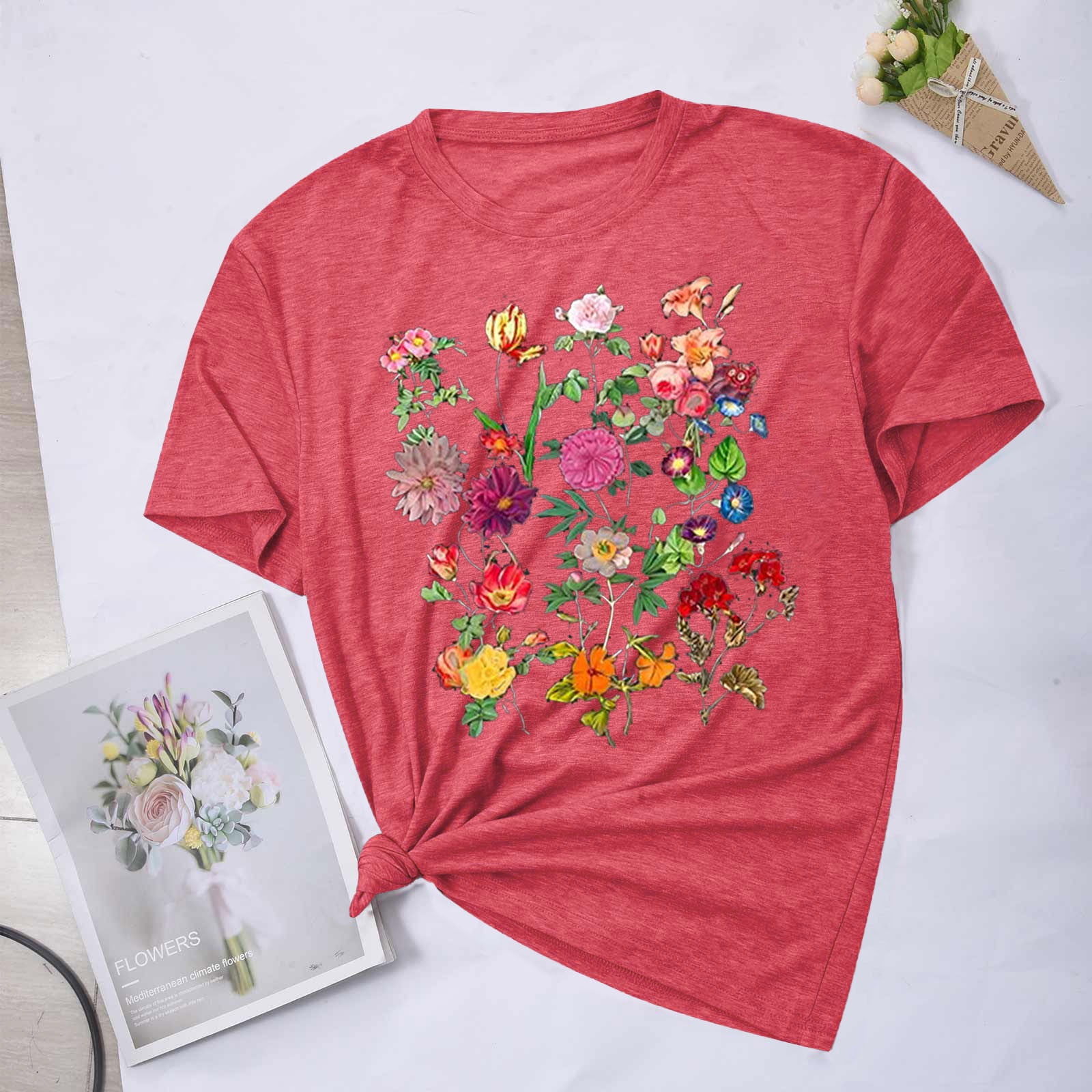 Aloohaidyvio Graphic T Shirts for Women,Summer Women's Vintage Flowers ...