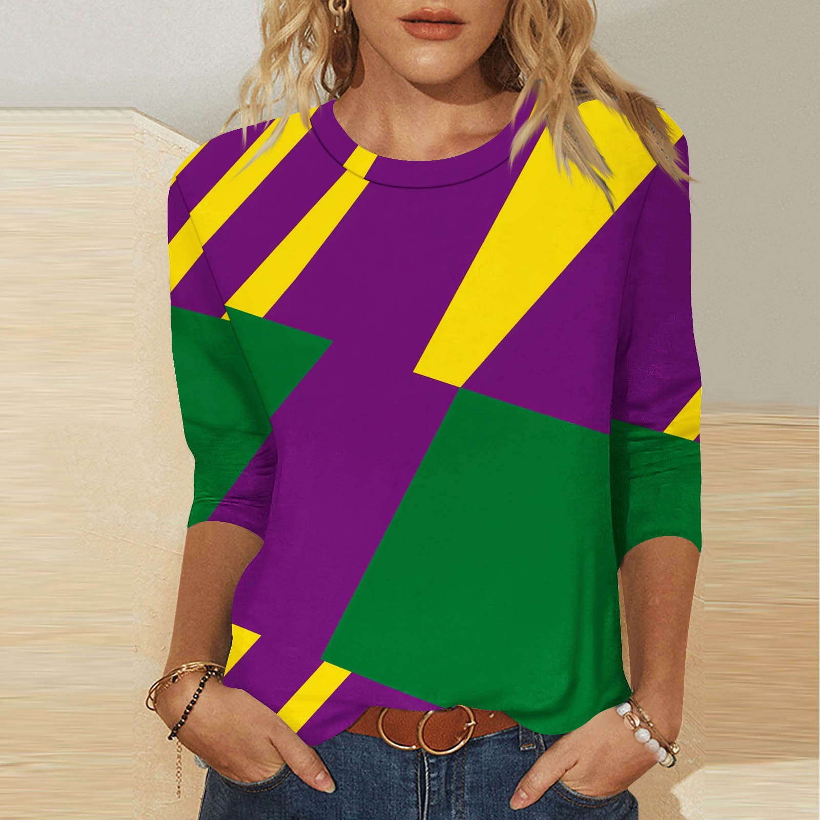 Aloohaidyvio Mardi Gras Women Clothing ,Womens Plus Size Tops 3/4 ...