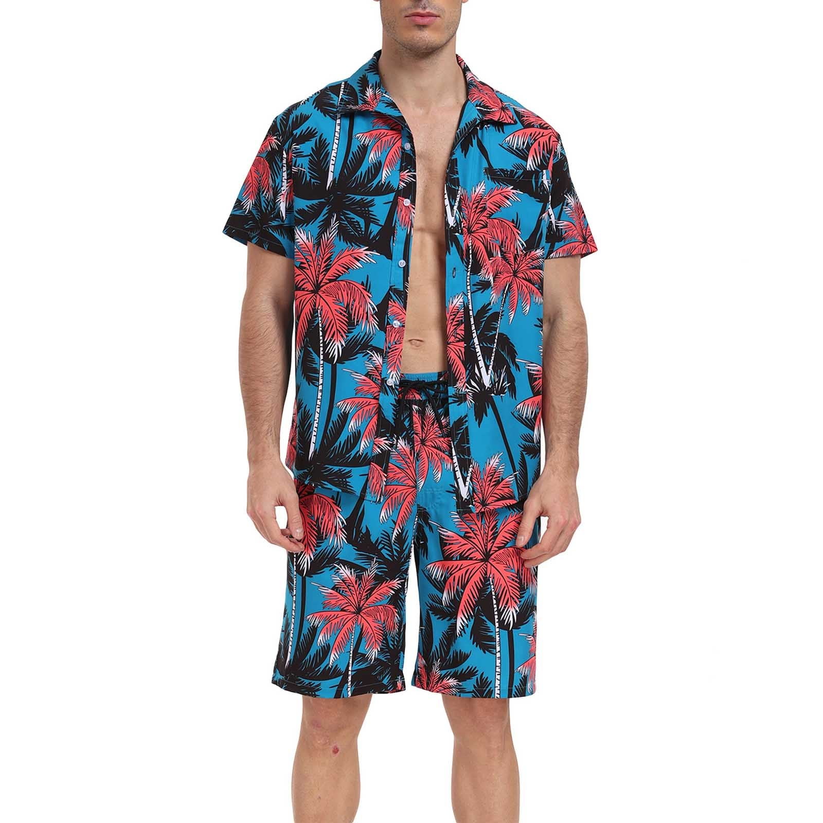 Aloohaidyvio Men's Flower Button Down Hawaiian Sets Casual Short Sleeve ...
