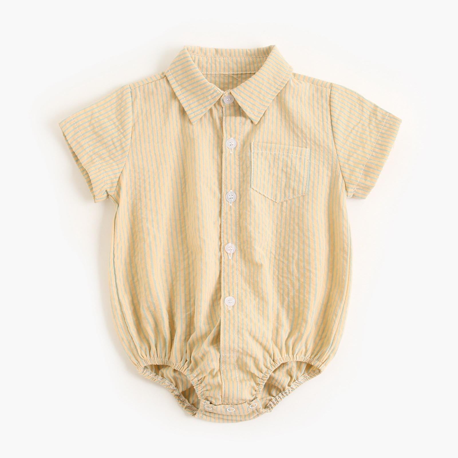 Aloohaidyvio Newborn Baby Boy Girls Collared Polo Shirt Bodysuit Solid Color Bubble Short Sleeve ...