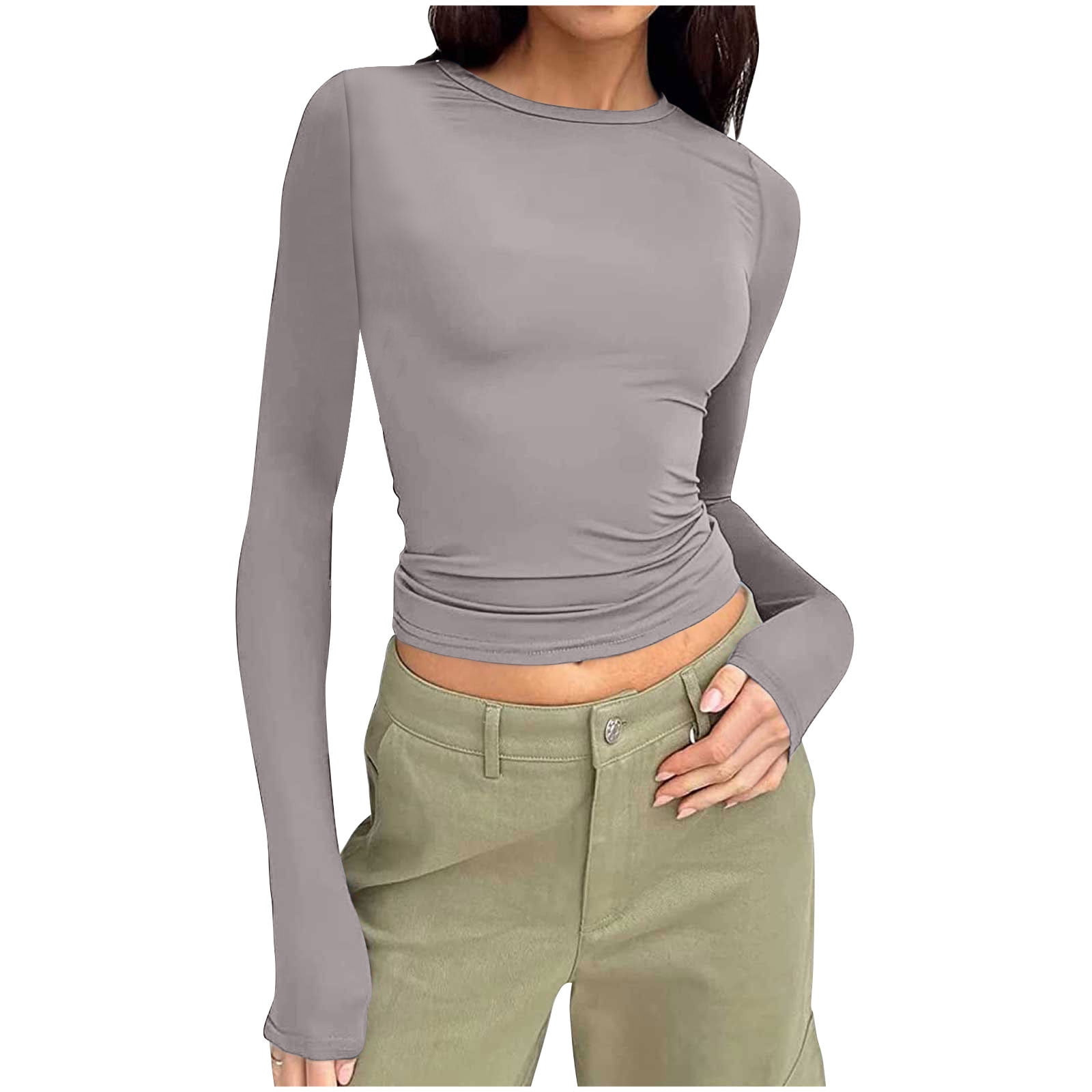 Aloohaidyvio Long Sleeve Tops,Womens Long Sleeve Shirts Crop Tops Basic ...