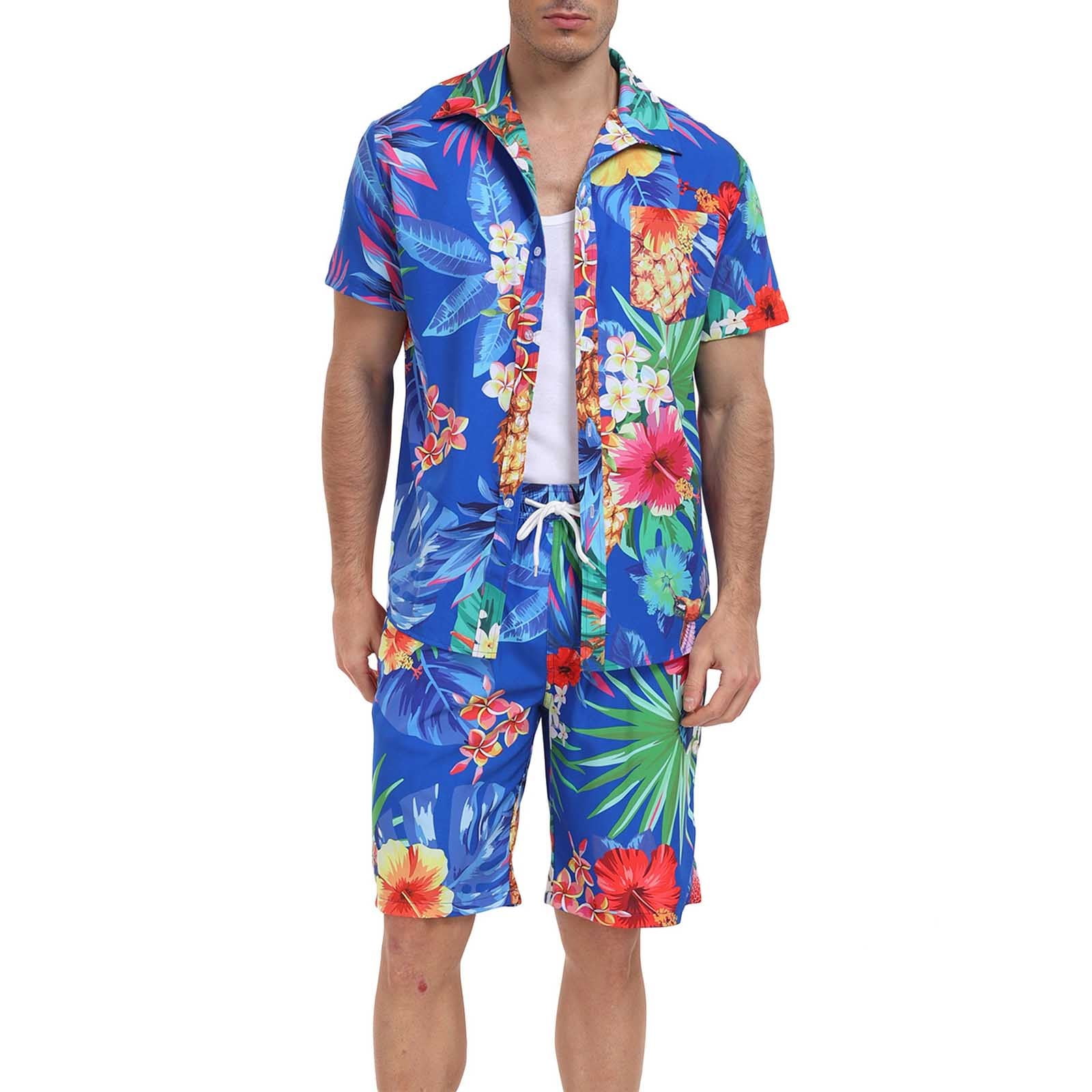 Aloohaidyvio Men's Flower Hawaiian Sets Casual Short Sleeve Shirt and ...