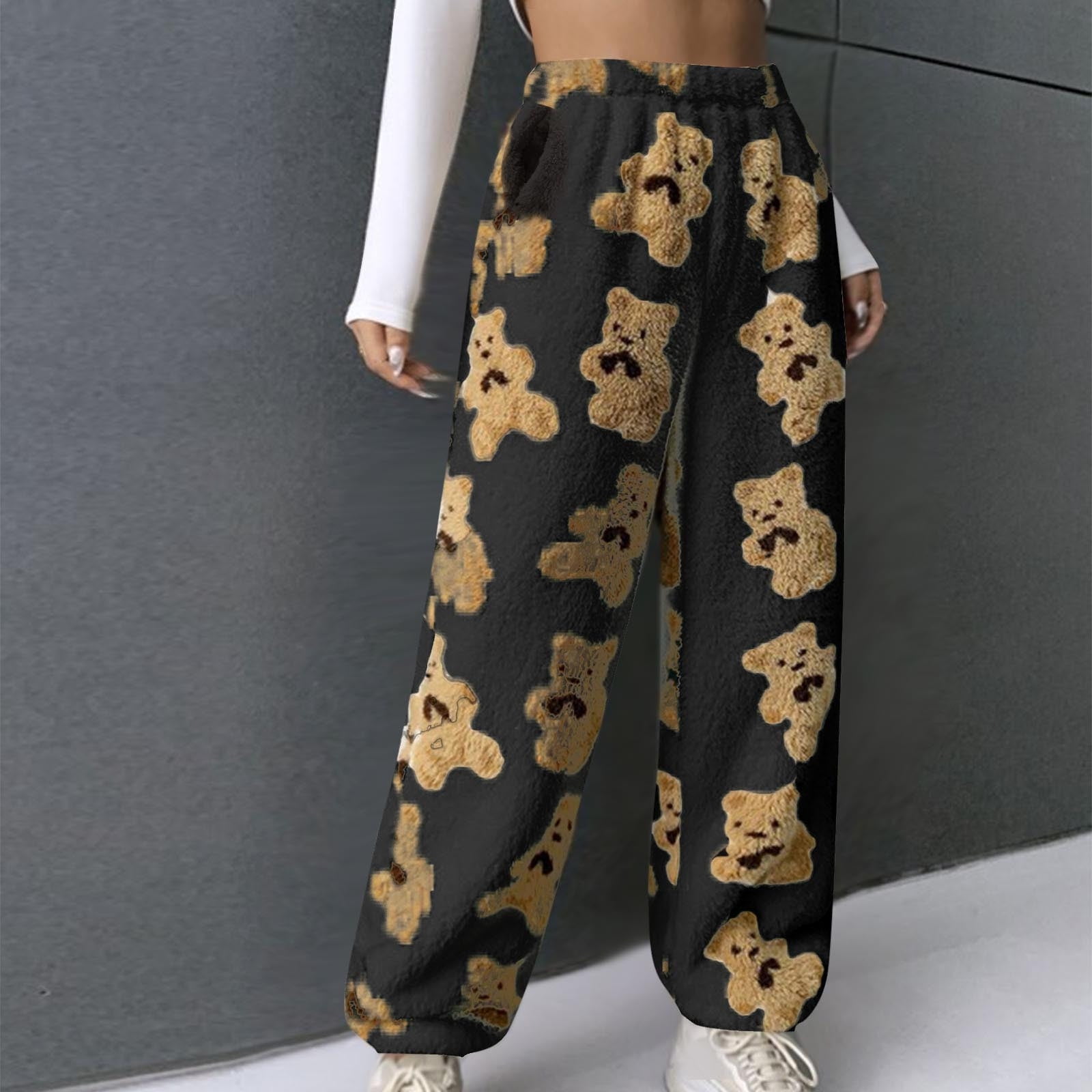 Aloohaidyvio Women's Cute Bear Plush Pajama Pants, Soft Fluffy Fleece ...