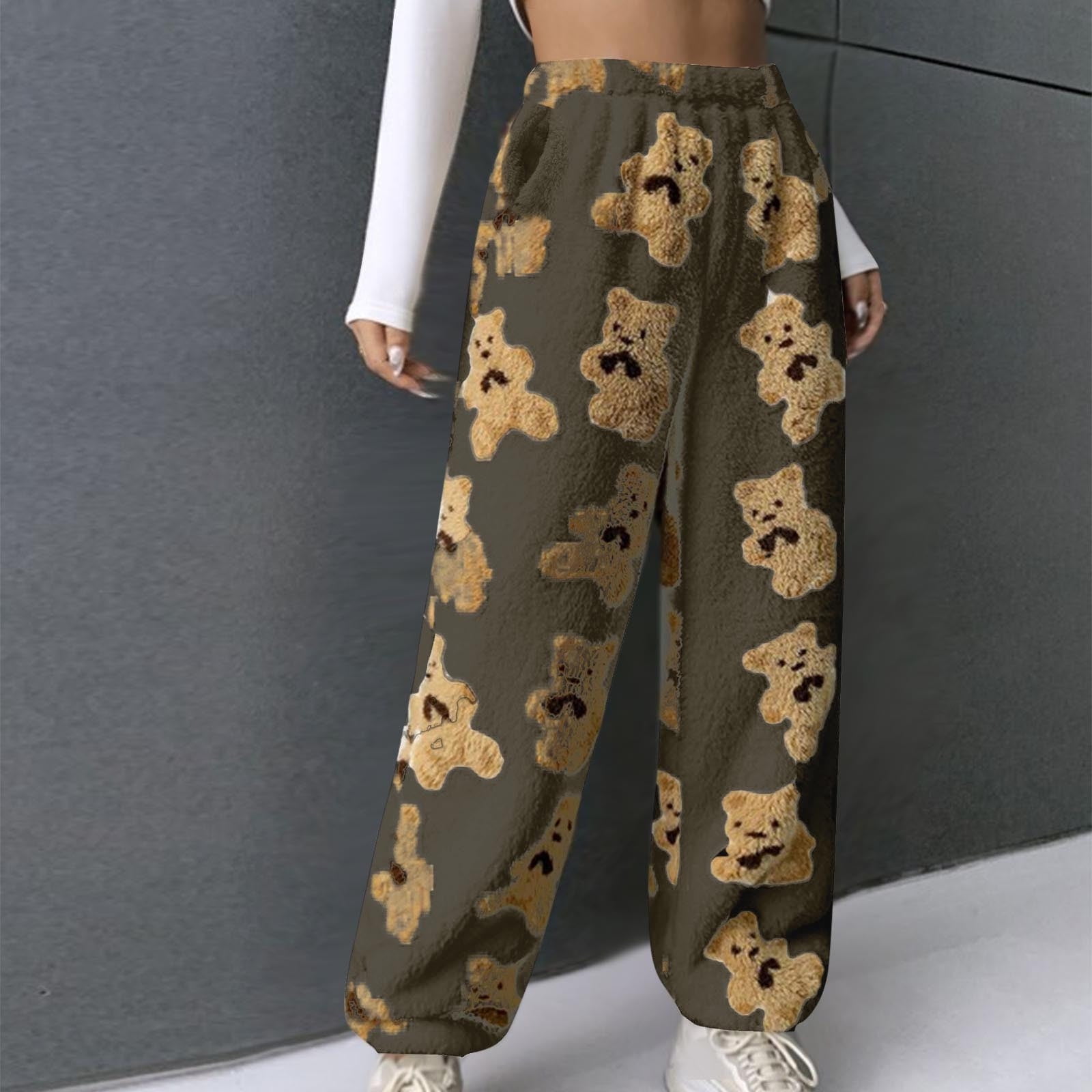 Aloohaidyvio Women's Cute Bear Plush Pajama Pants Soft Fluffy Fleece ...