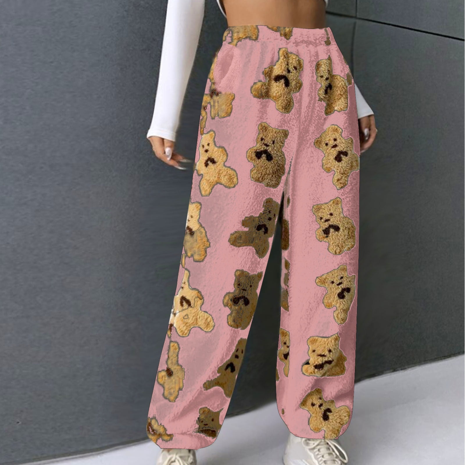 Aloohaidyvio Women's Cute Bear Plush Pajama Pants, Soft Fluffy Fleece ...