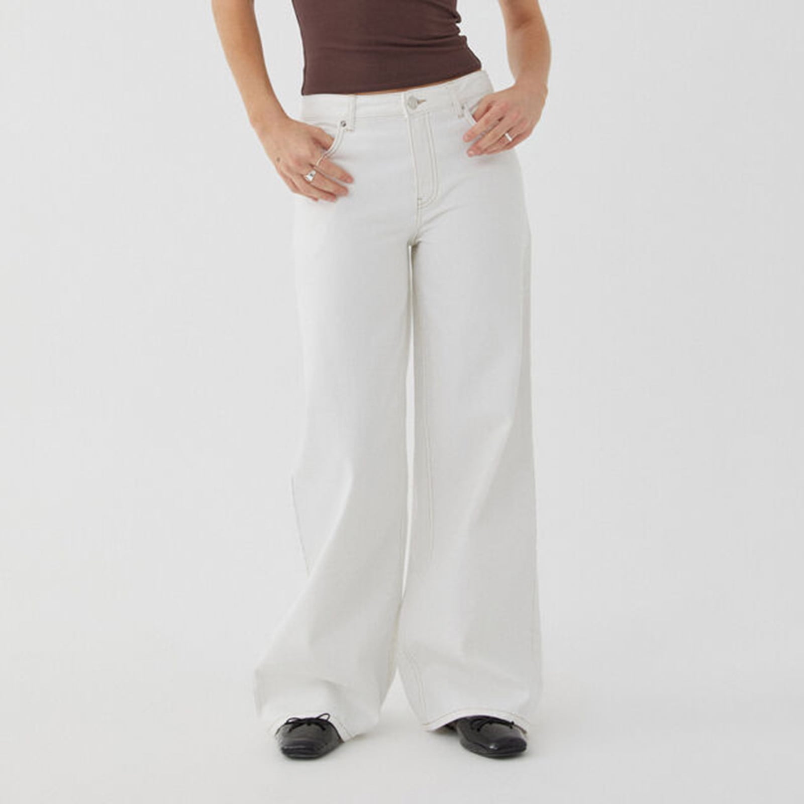 Aloohaidyvio Baggy Mid Waist Jeans for Women Loose Straight Wide Leg ...