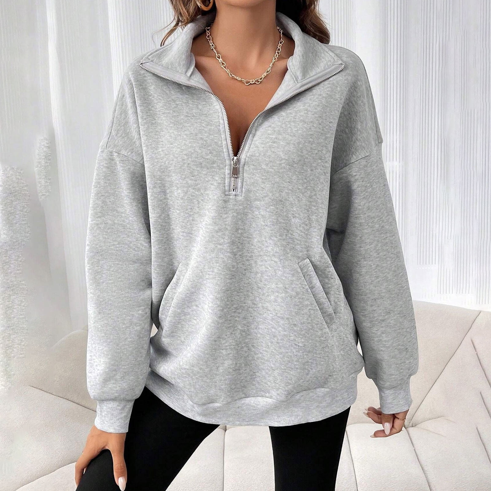 Aloohaidyvio No Boundaries Womens Half Zip Sweatshirts Oversized Solid ...
