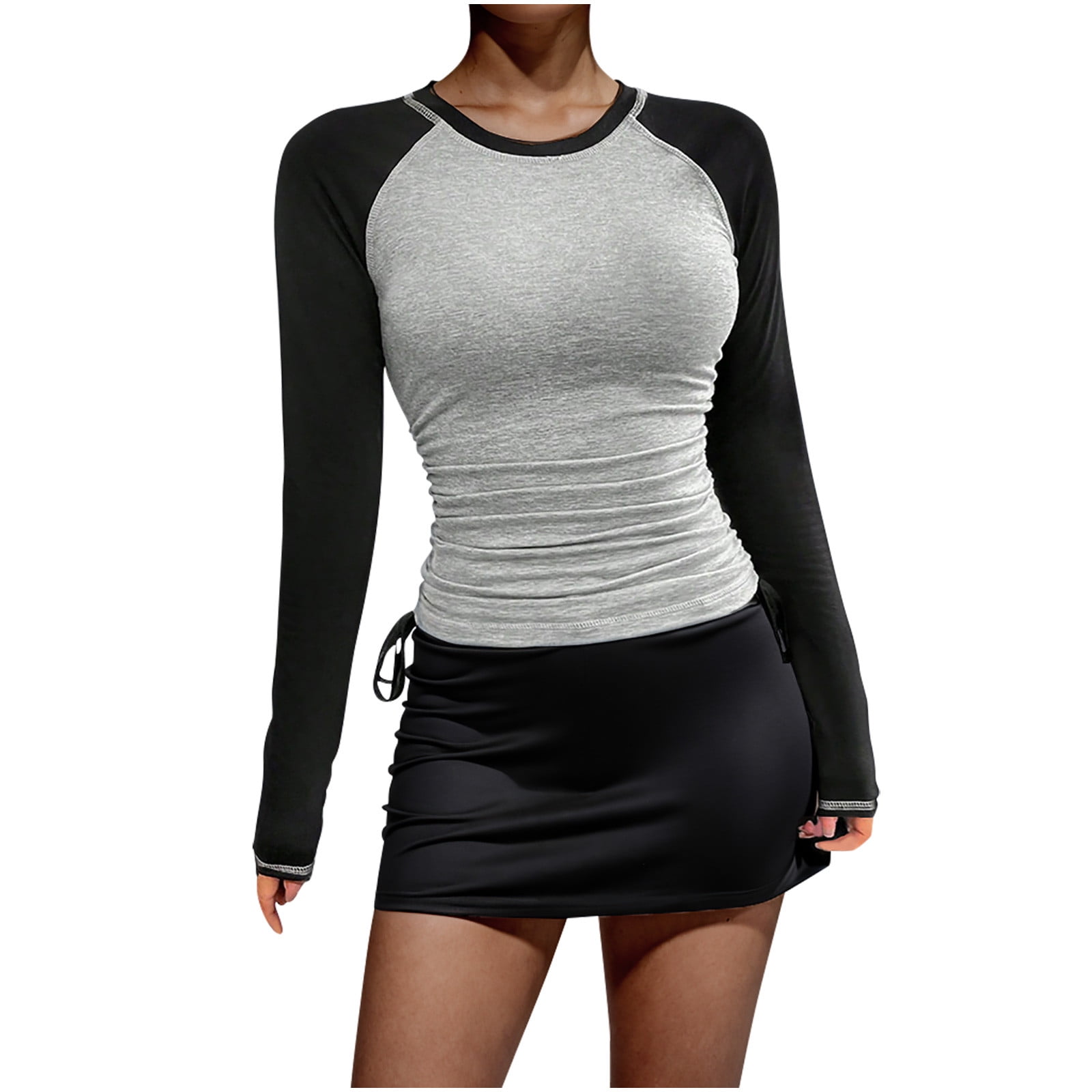 Aloohaidyvio Long Sleeve Shirts for Women Y2K Slim Fit Stretchy ...