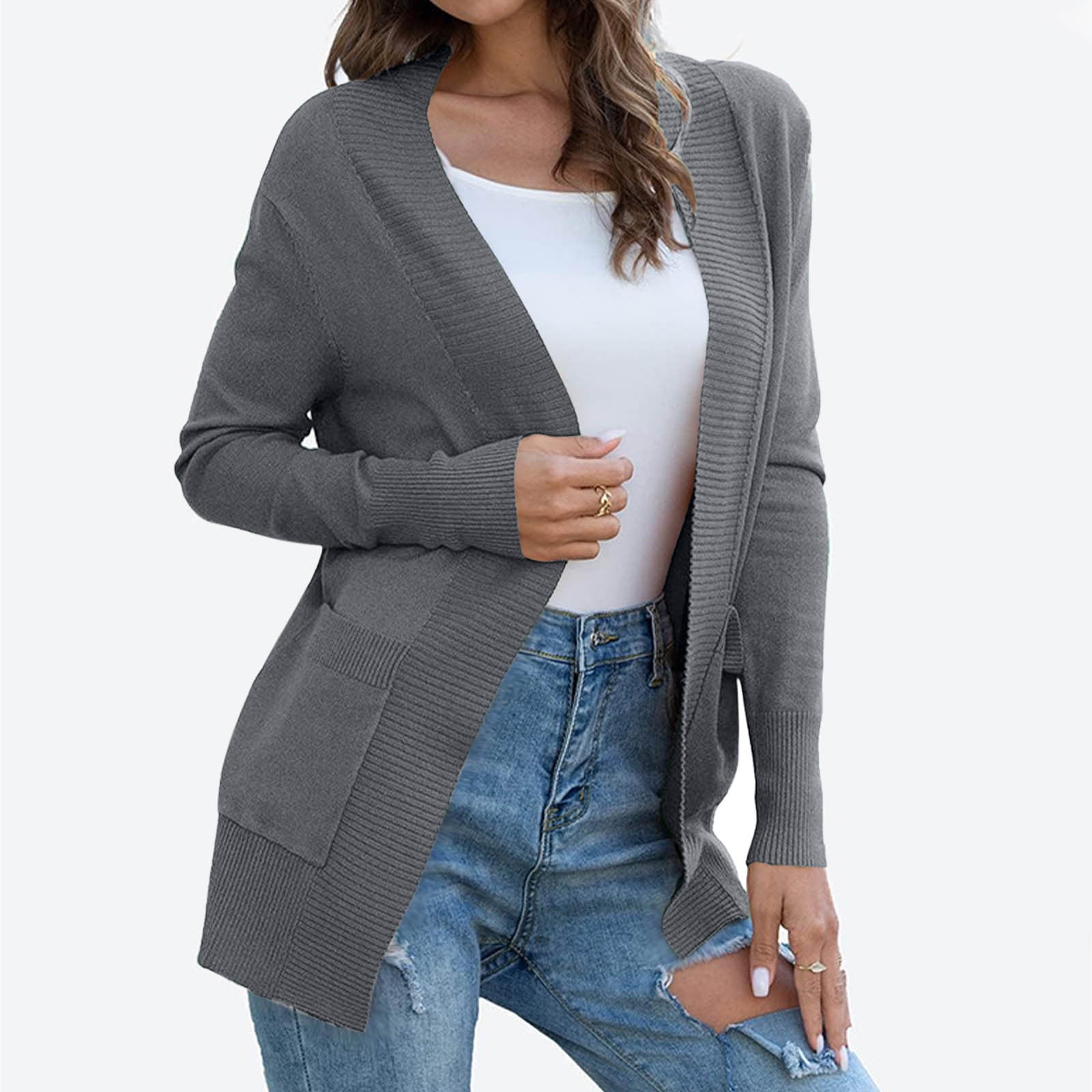 Aloohaidyvio Open Front Cardigan for Women Fall Casual Long Sleeve Knit ...