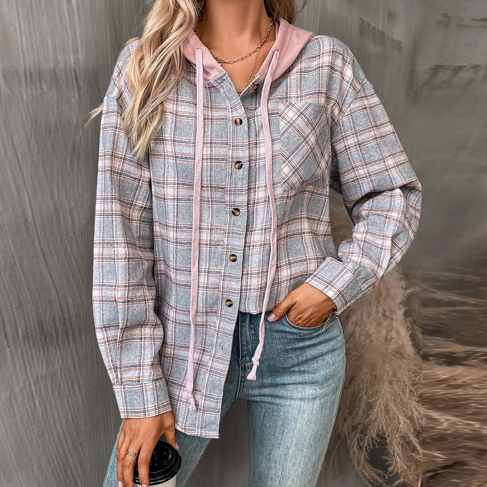 Aloohaidyvio Plaid Flannel Shirts for Women,Plaid Long Sleeve Flannel ...