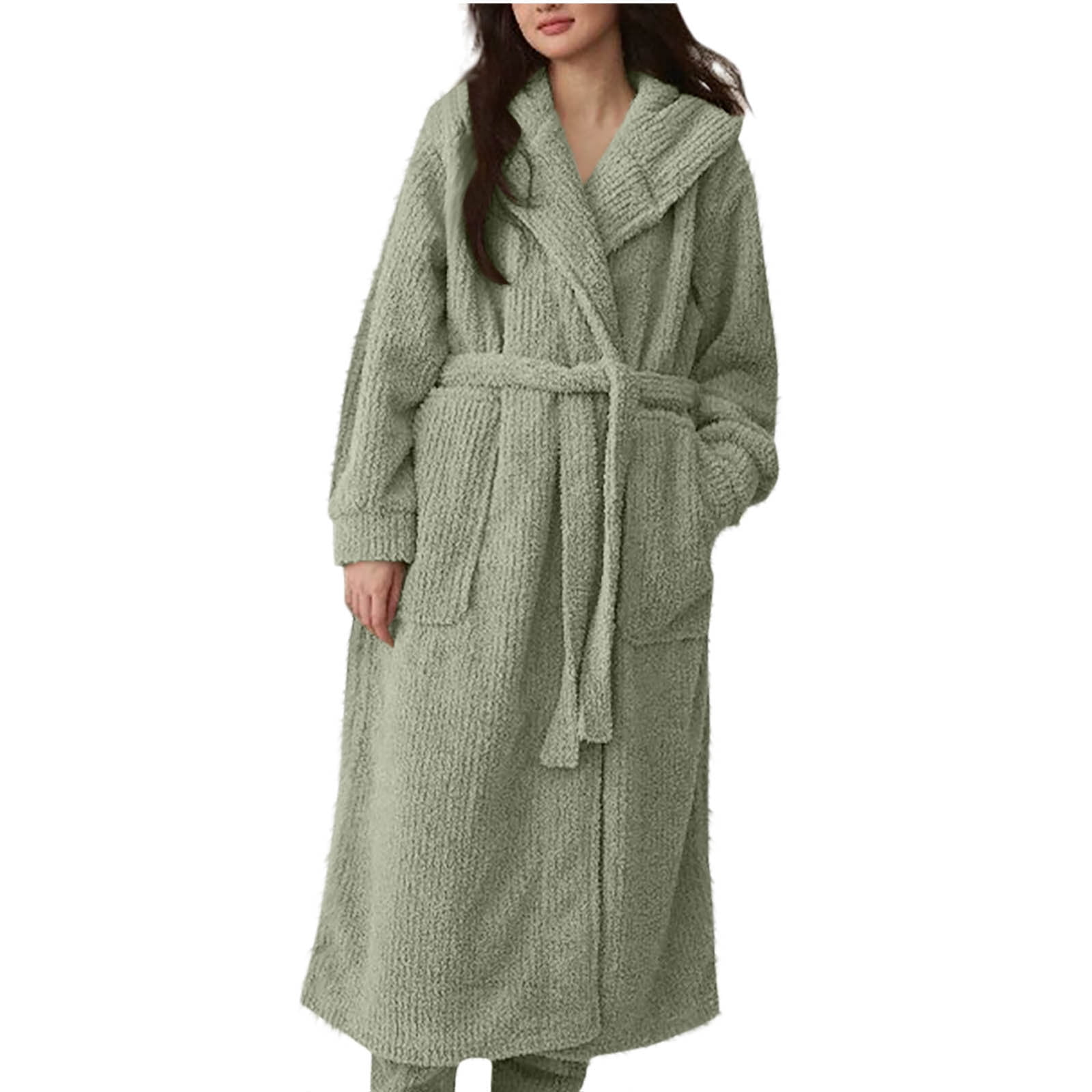 Aloohaidyvio Plush Robes for Women Soft Knit Long Bathrobe Fluffy ...