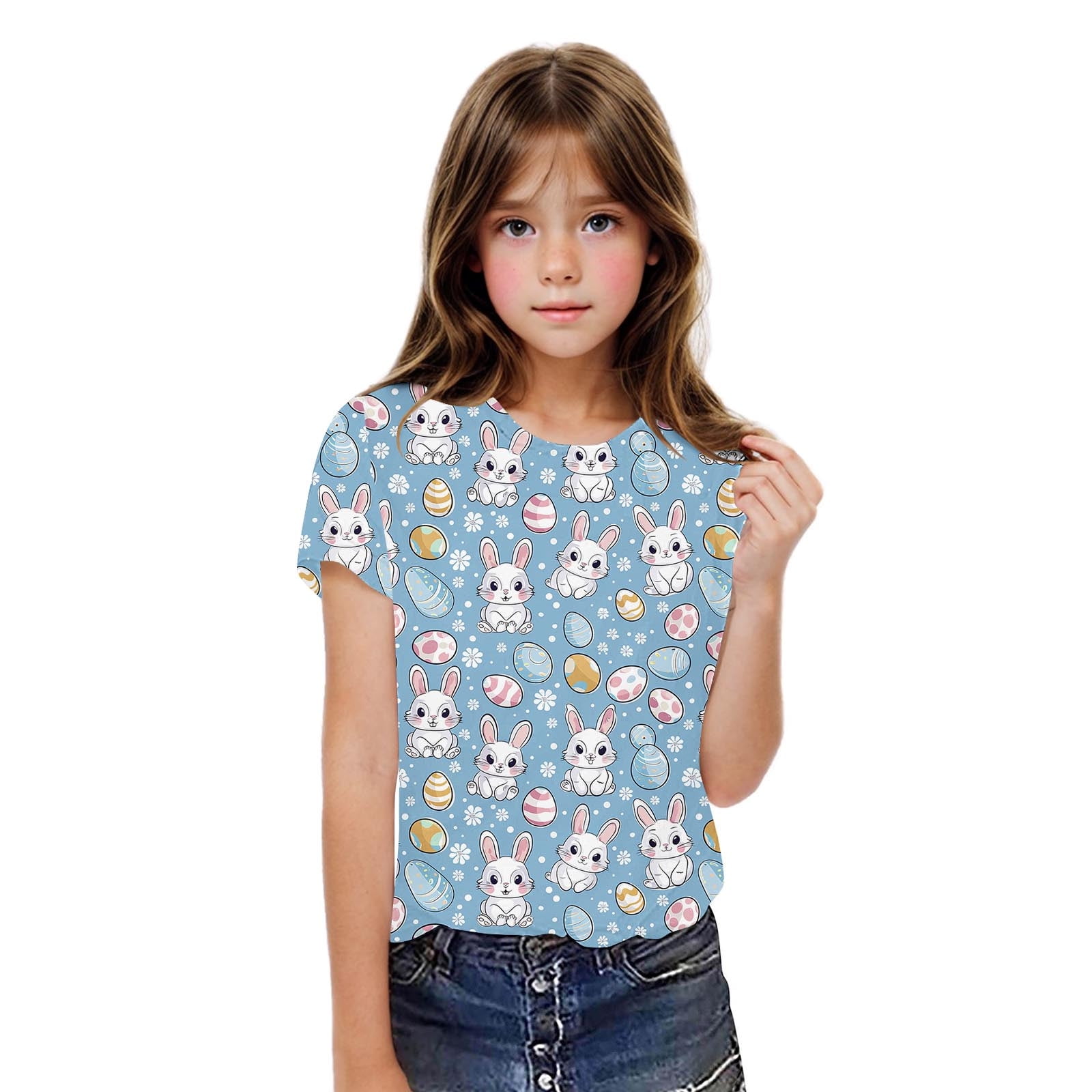 Aloohaidyvio Spring Festival Cotton Tee Girls' Easter Shirt with 'Hoppy ...