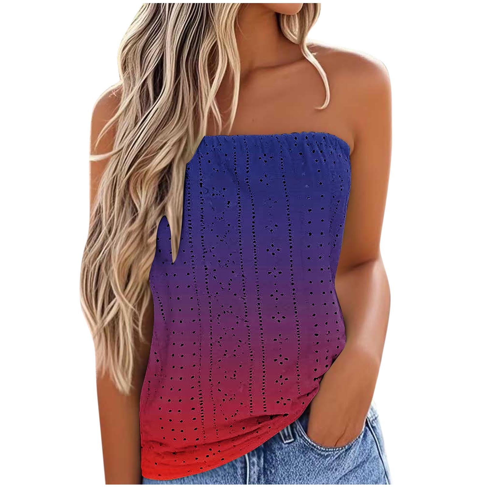 Aloohaidyvio Strapless Bandeau Tank Womens Summer Backless Tube Top ...