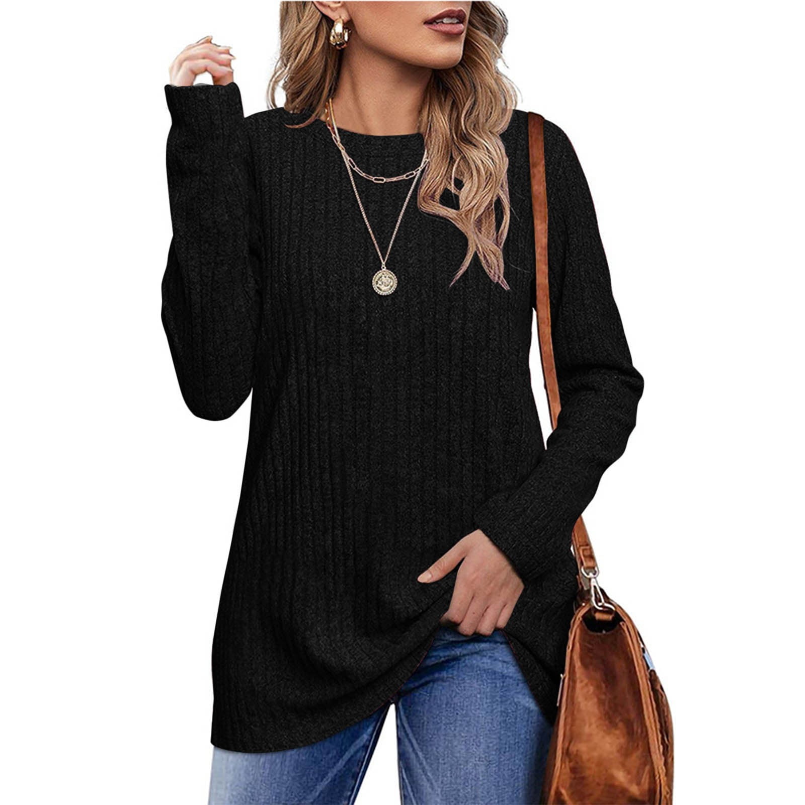 Aloohaidyvio Sweaters for Women Long Sleeve Knit Shirts Crew Neck Loose ...