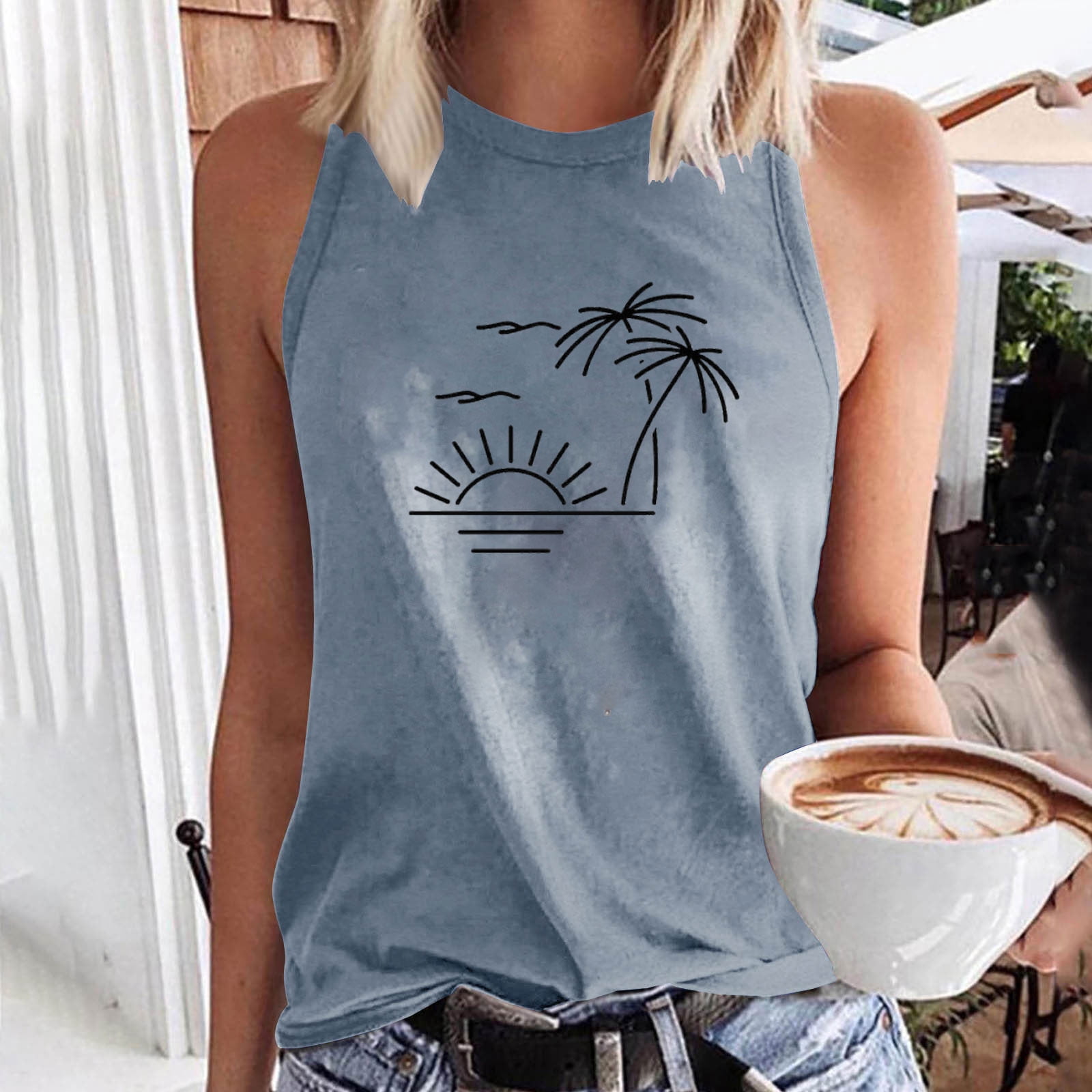 Aloohaidyvio Tank Tops for Women,Women's Summer Beach Print Basic Tank ...