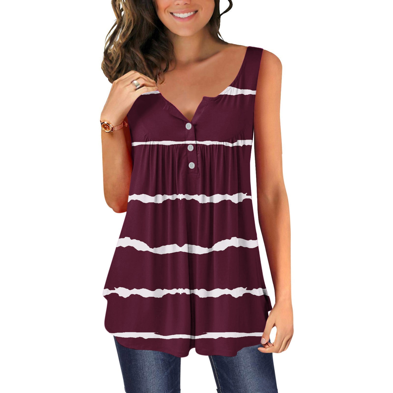 Aloohaidyvio Tank Tops for Women,Womens Plus Size Tummy Tank Tops,2024 Summer Striped Buttons ...
