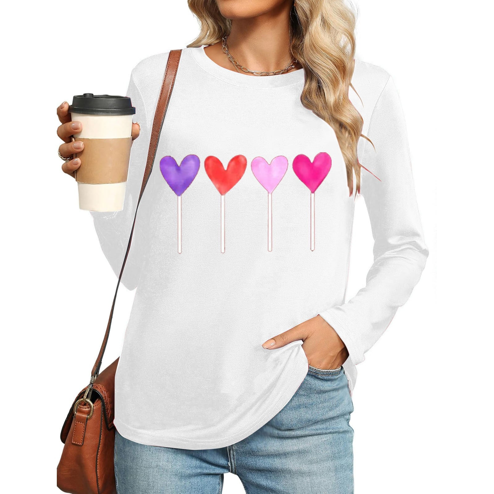 Aloohaidyvio Valentine Shirts for Women Long Sleeve Heart Graphic T ...
