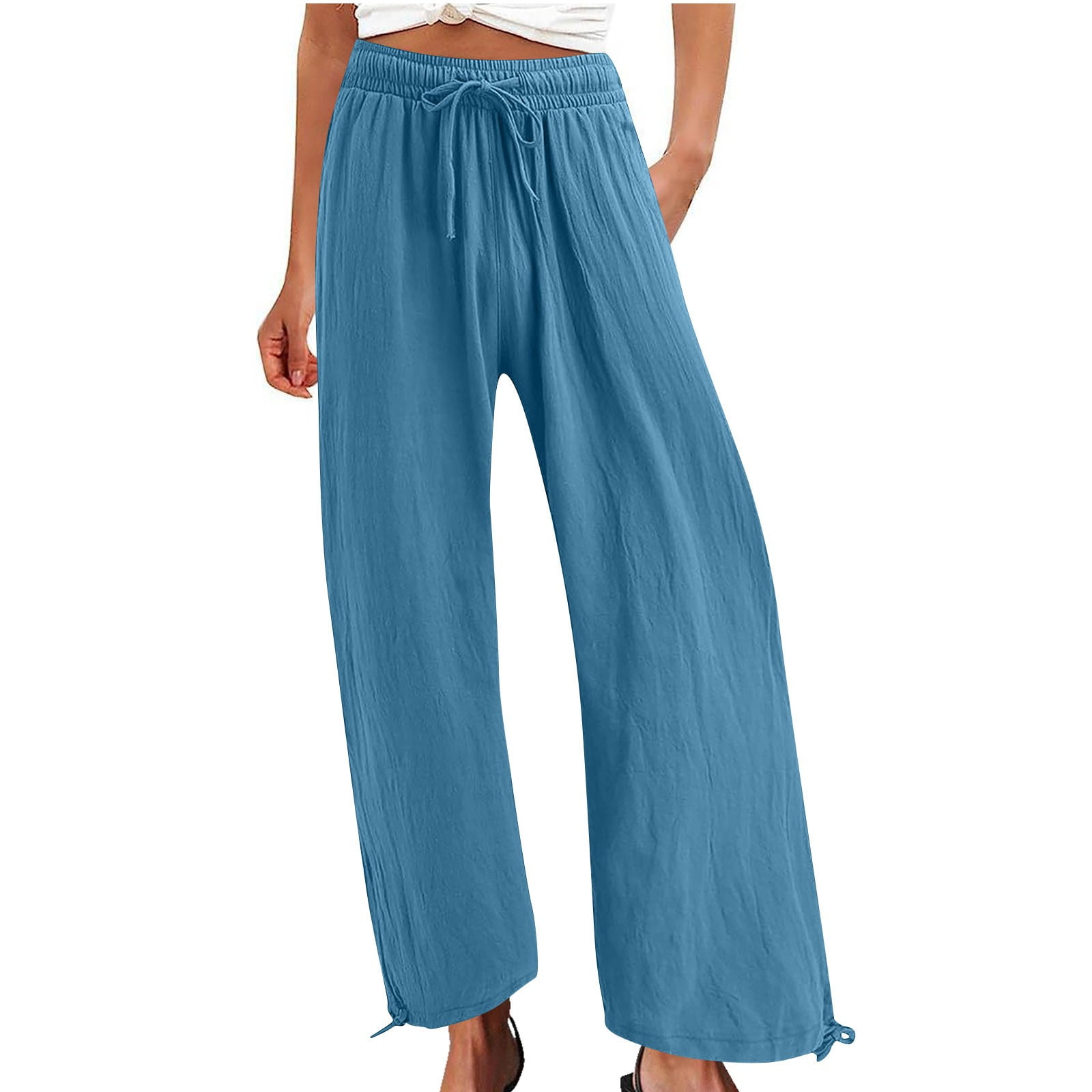Aloohaidyvio Wide Leg Linen Pants Womens High Waisted Flowy Palazzo ...