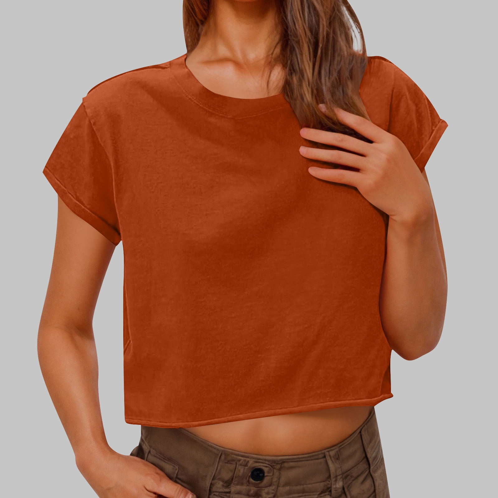 Aloohaidyvio Women's Cropped T Shirts Trendy Short Sleeve Crew Neck ...