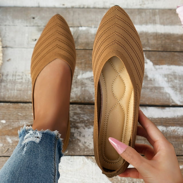 Aloohaidyvio Women's Flats Pointed Toe Ballet Shoes Knit Dress Shoes ...