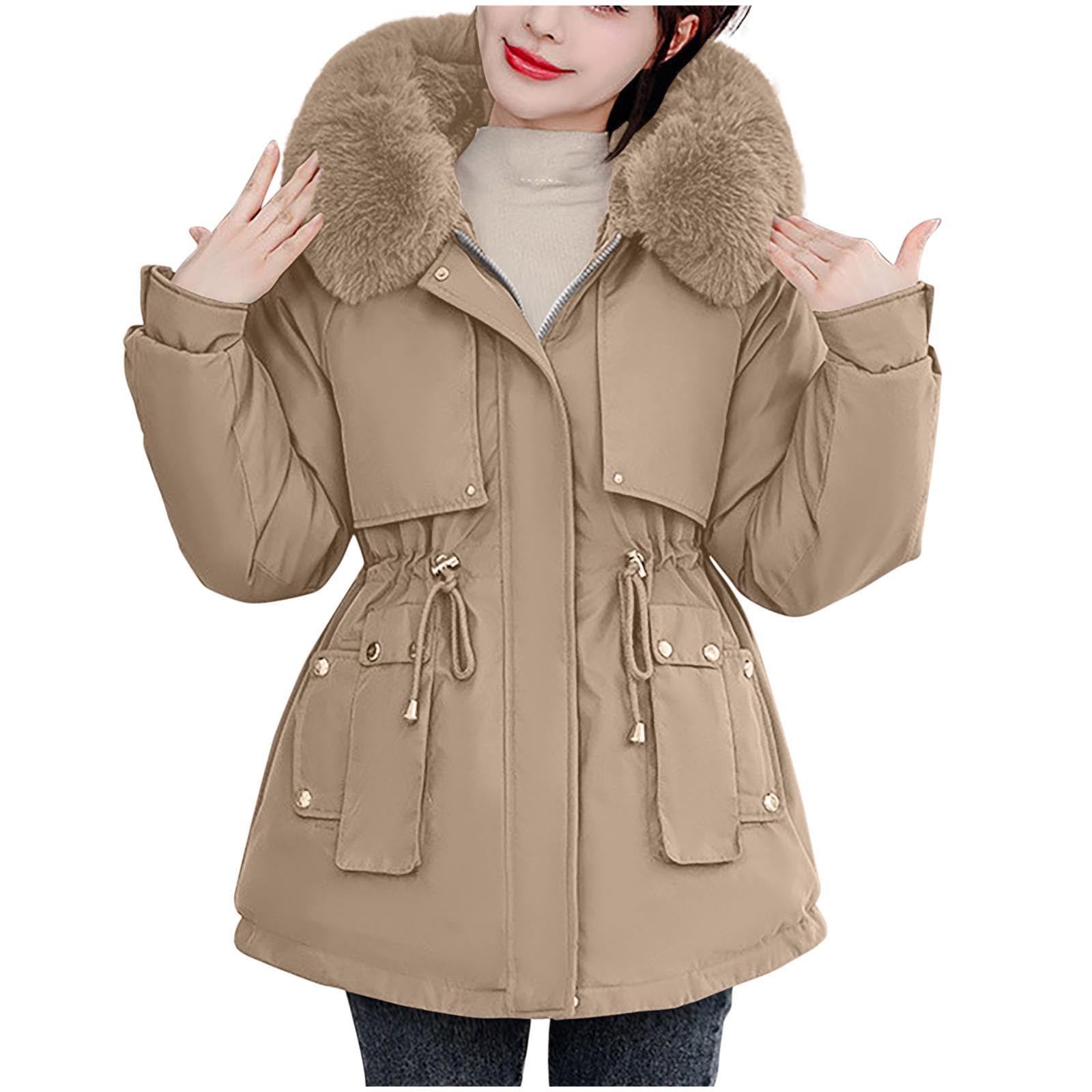 Aloohaidyvio Women's Quilted Puffer Jacket Removable Faux Fur Hooded ...