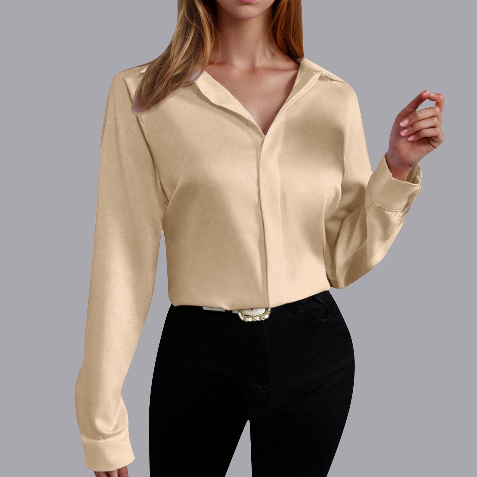 Aloohaidyvio Women's Silky Button Down Shirts Long Sleeve Formal Dress ...