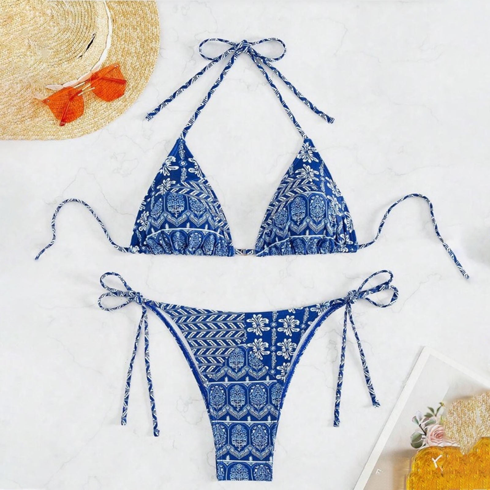 Aloohaidyvio Womens Vintage Flower Bikini Swimsuits V Neck Push Up