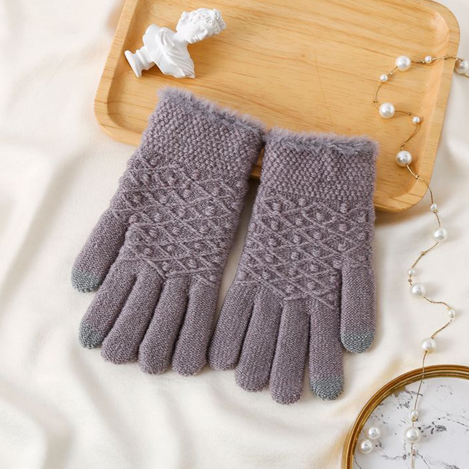 Aloohaidyvio Women's Winter Warm Touch Screen Gloves Cable Knit Wool ...