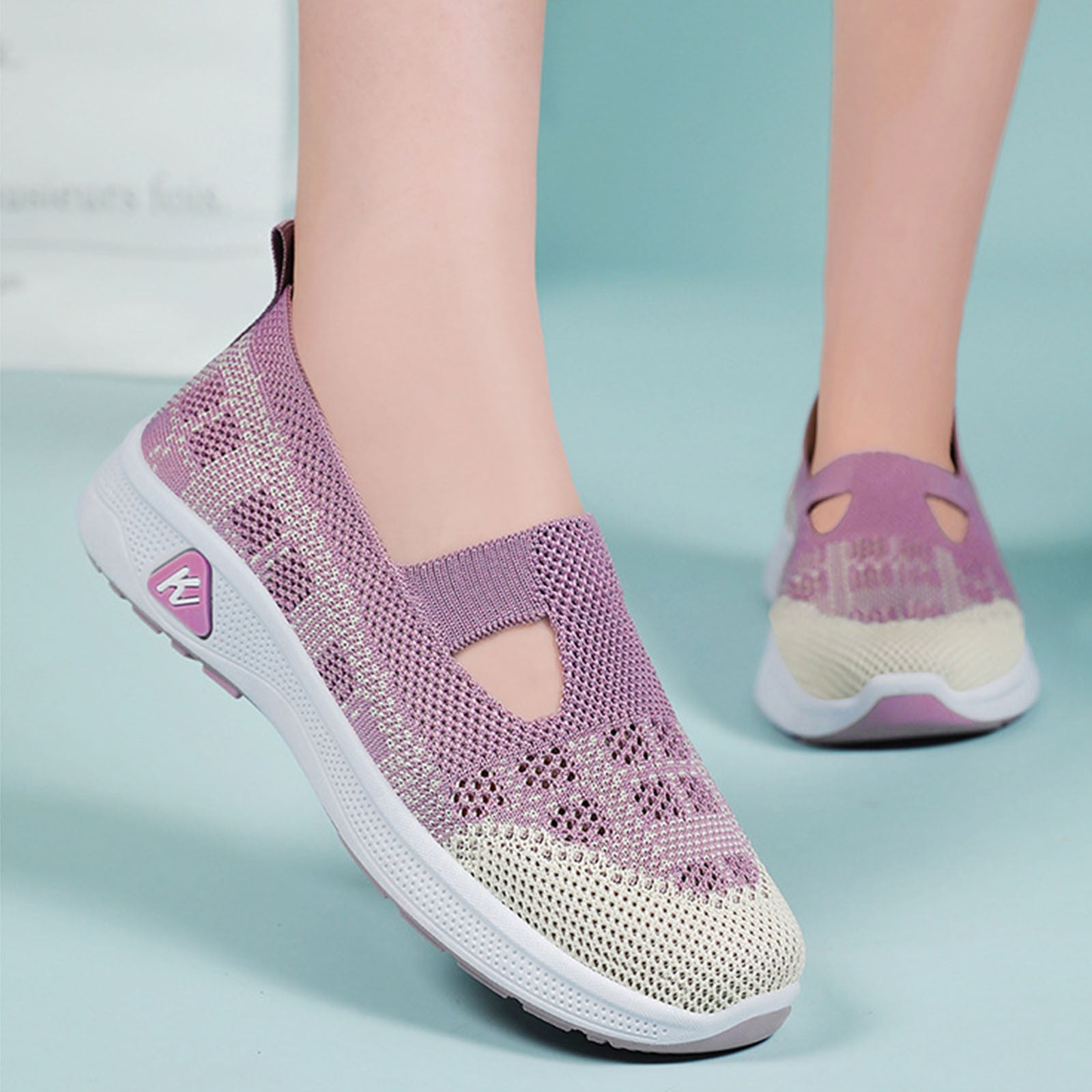 Aloohaidyvio Women's Woven Breathable Soft Sole Shoes - Non-Slip Walking Slip on Diabetic Foam ...