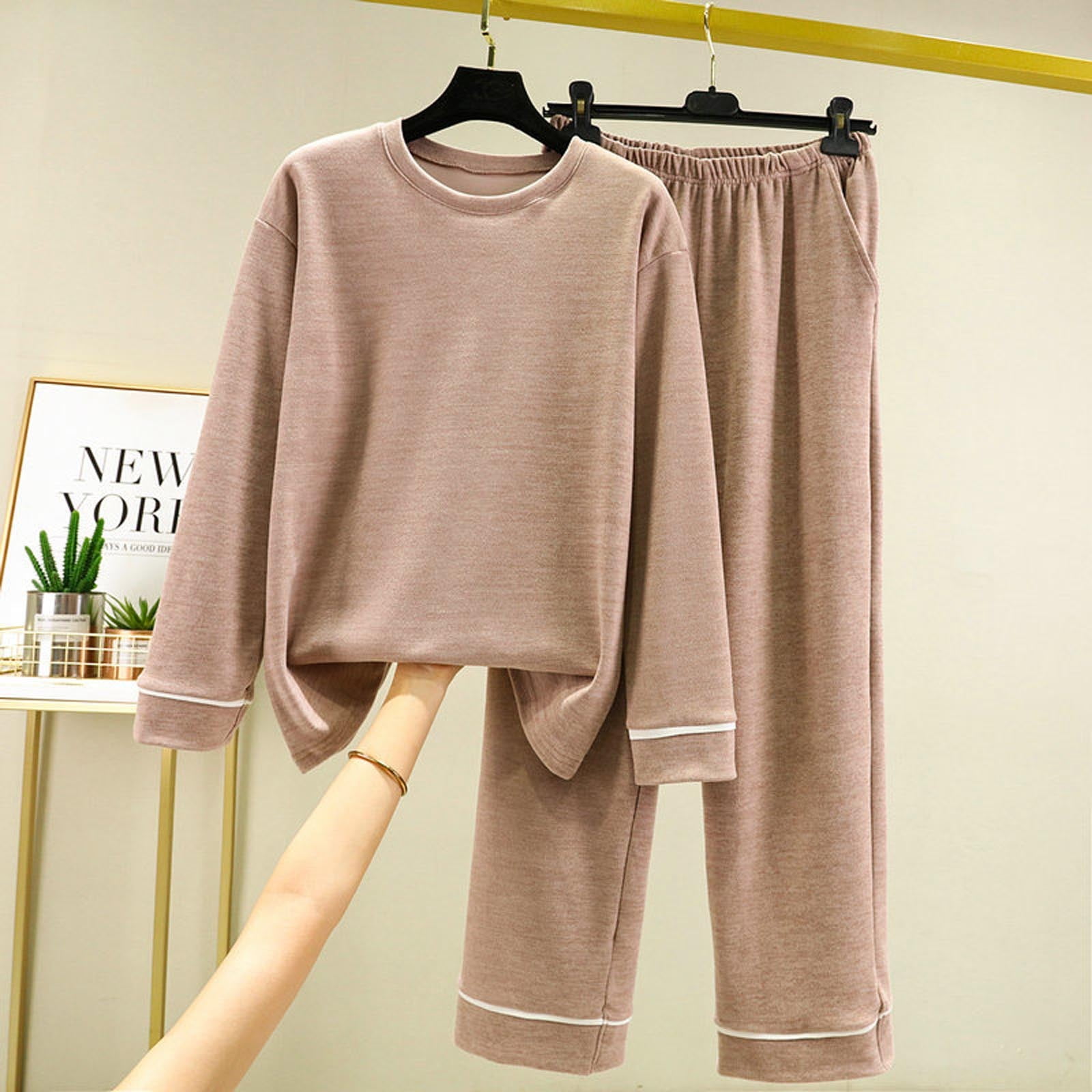 Aloohaidyvio Womens 2 Piece Fuzzy Fleece Pajama Set Long Sleeve Top ...