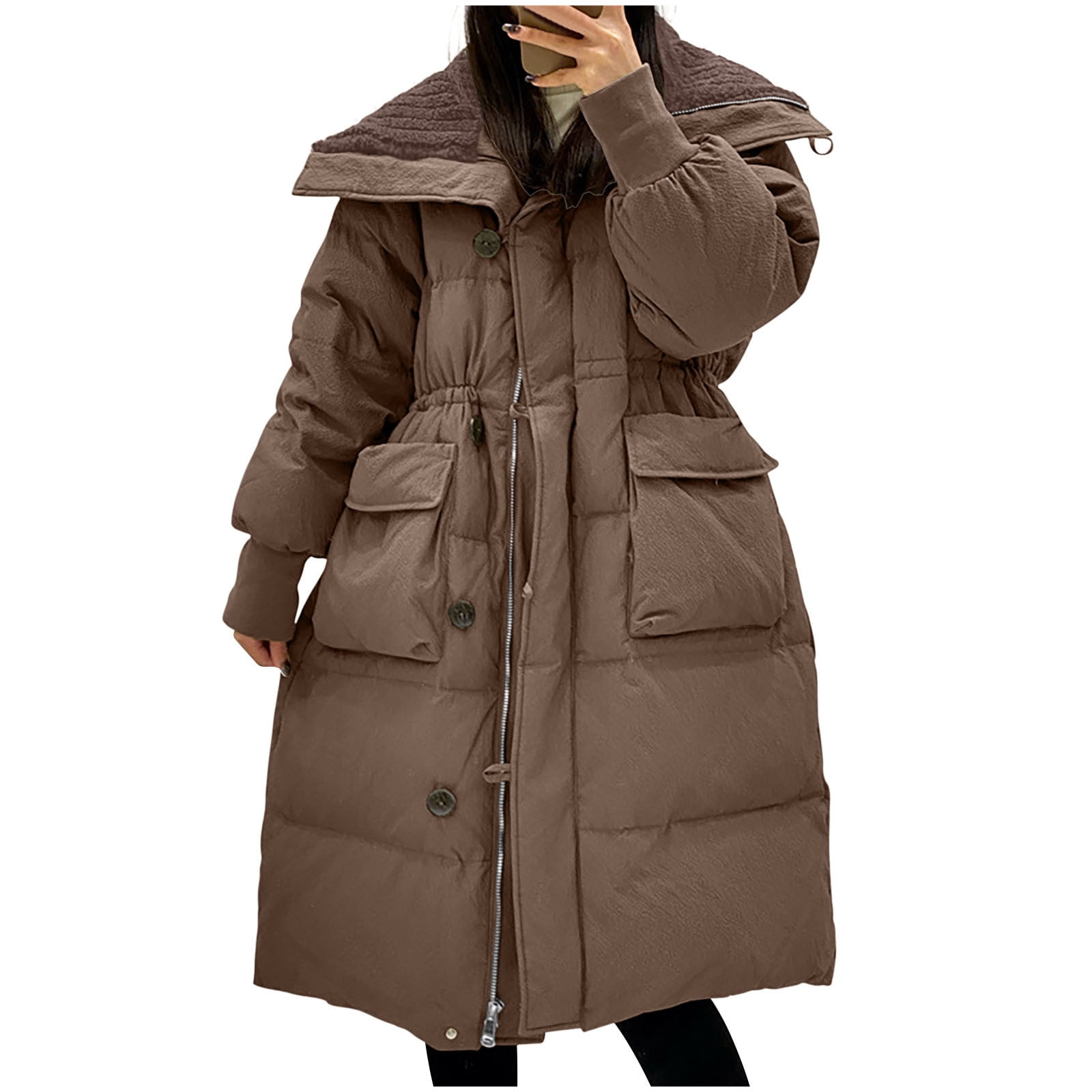 Aloohaidyvio Womens Long Puffer Coat Long Sleeve Padded Winter Down ...