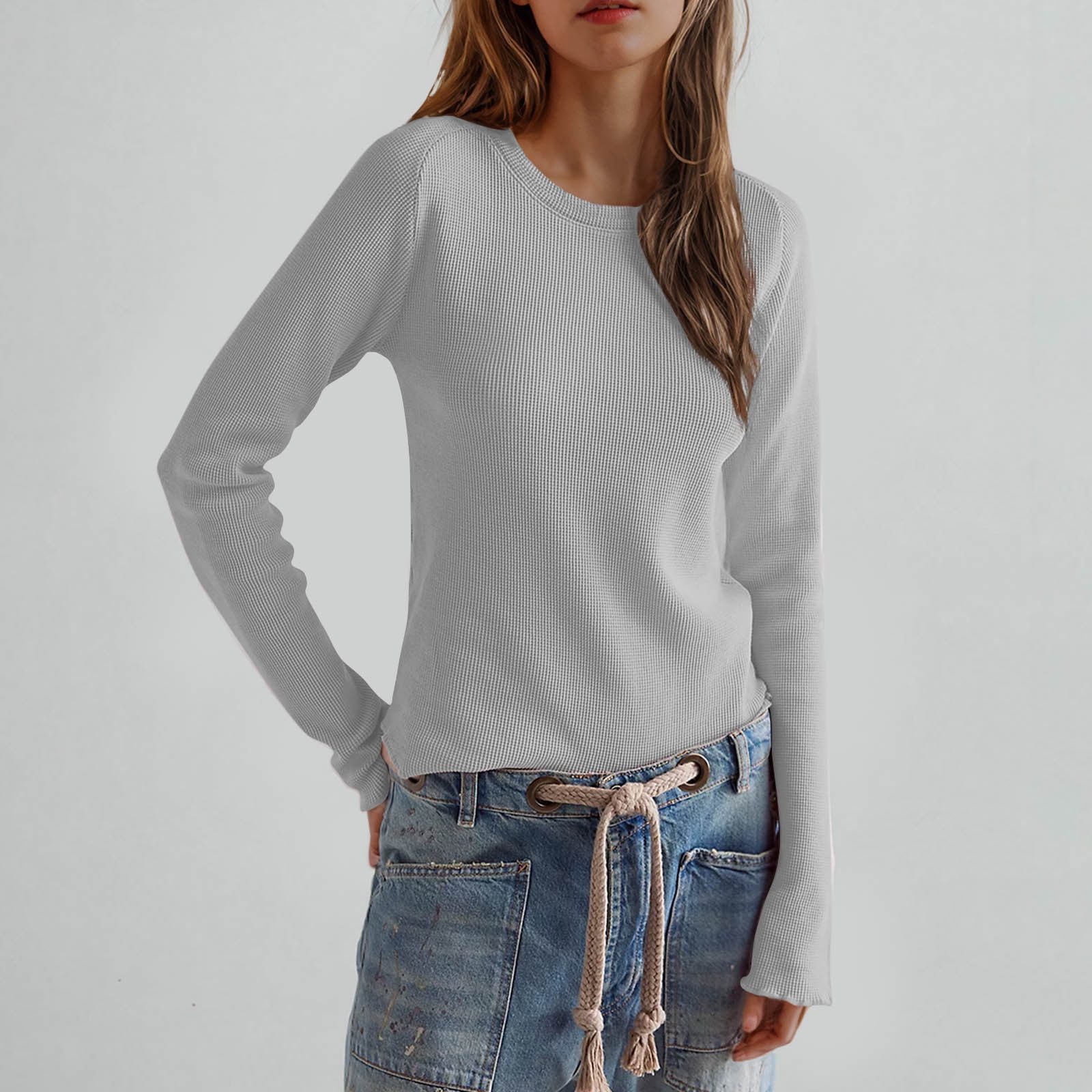 Aloohaidyvio Womens Long Sleeve Basic Tee Crewneck Cotton Knit T-Shirt ...