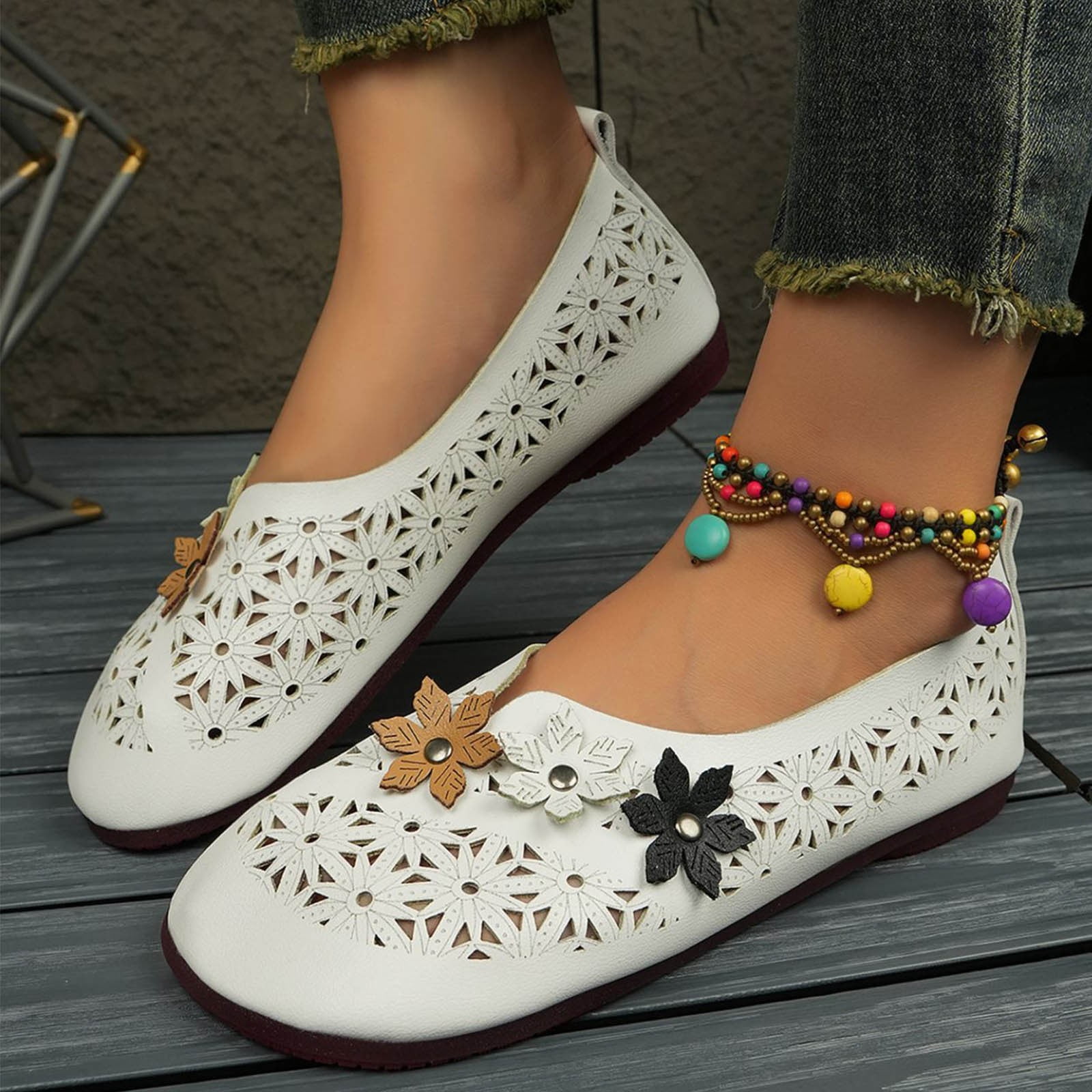 Aloohaidyvio Womens Round Toe Leather Flats Sandals Comfortable ...