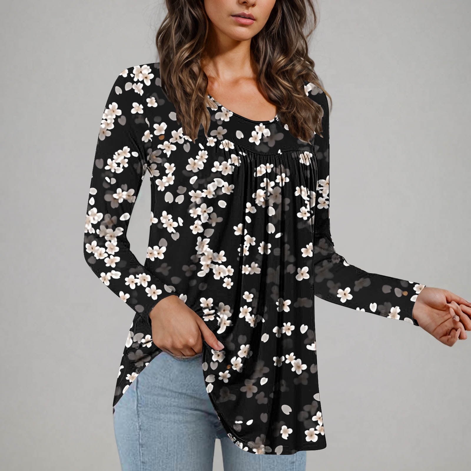 Aloohaidyvio Womens Spring Long Sleeve Tunic Tops Casual Crew Neck ...