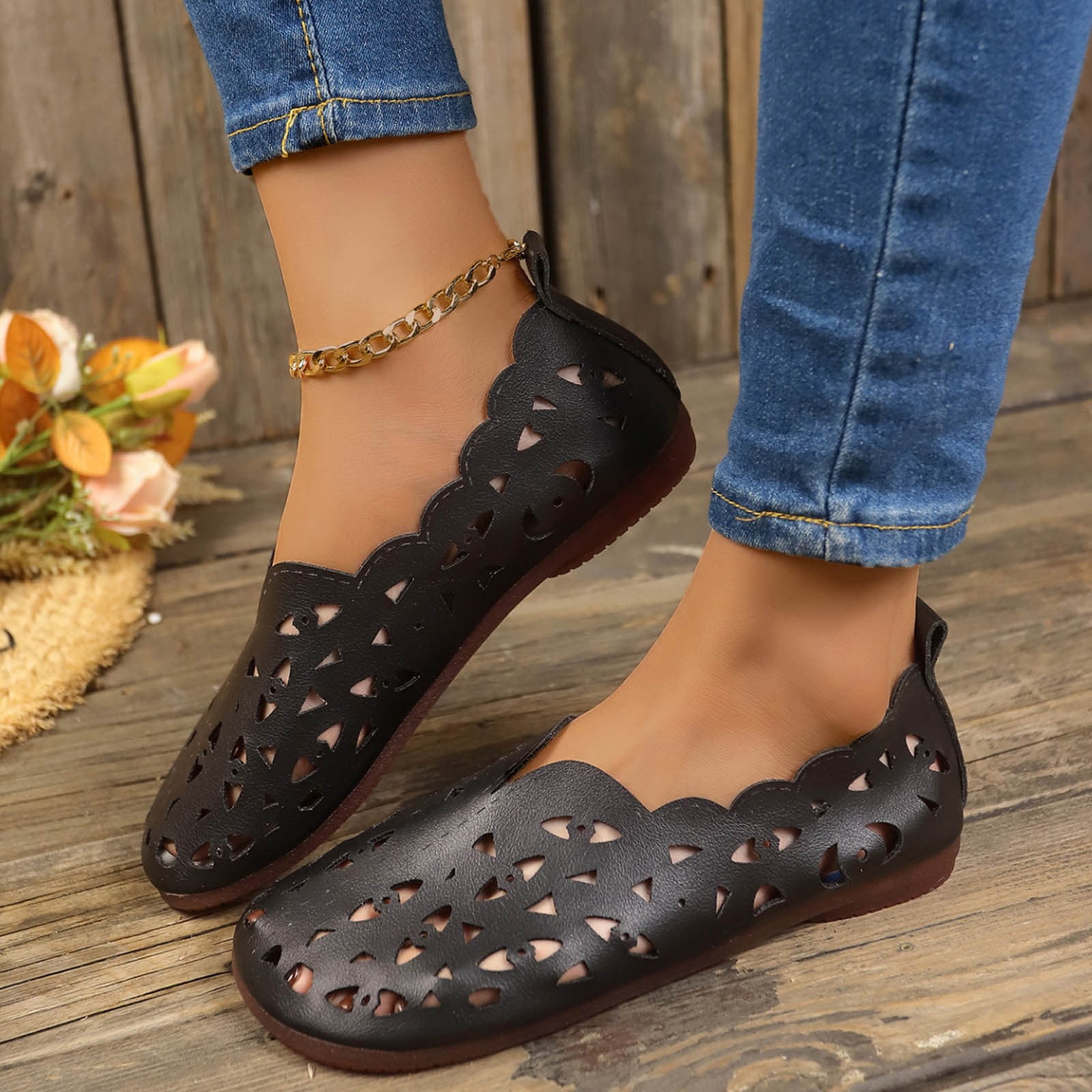 Aloohaidyvio Womens Summer Flat Sandals Dress Shoes Round Toe Slip On ...