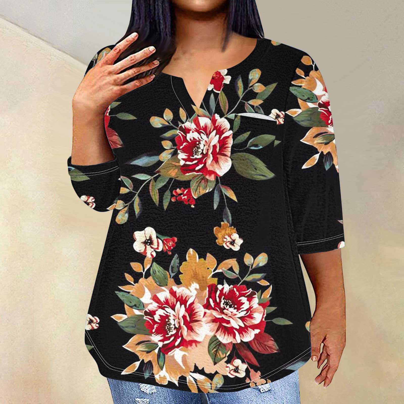Aloohaidyvio Womens Summer Plus Size Tunic Tops 3/4 Sleeve Shirts V ...