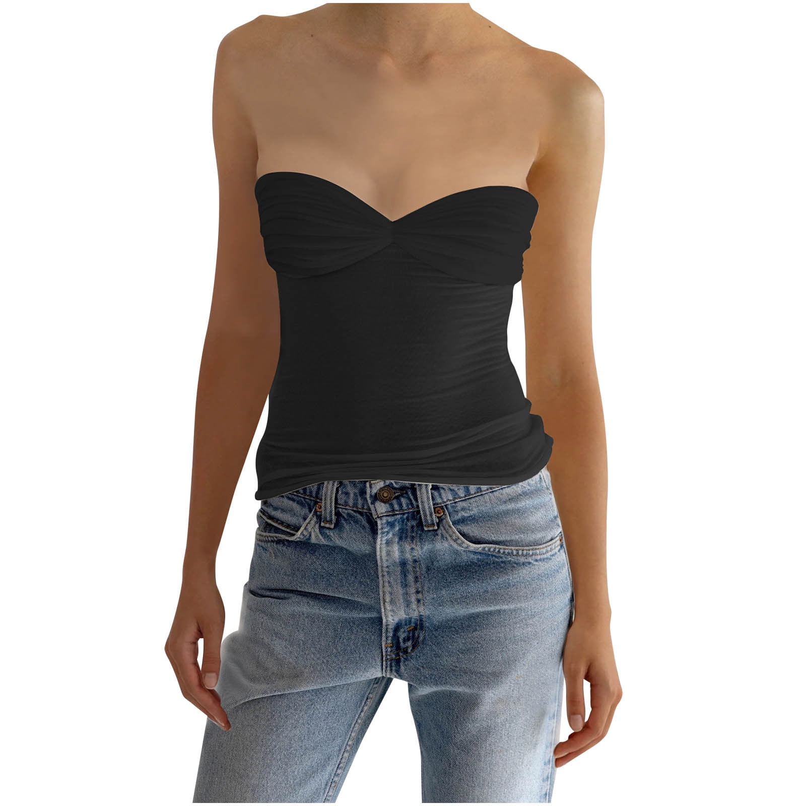 Aloohaidyvio Womens Tube Tops Summer Knit Twist Knot Front Knit Bandeau