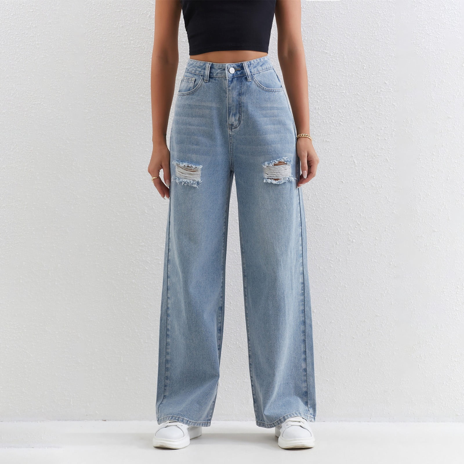 Aloohaidyvio Womens Wide Leg Jeans High Waisted Stretchy Jeans Straight ...