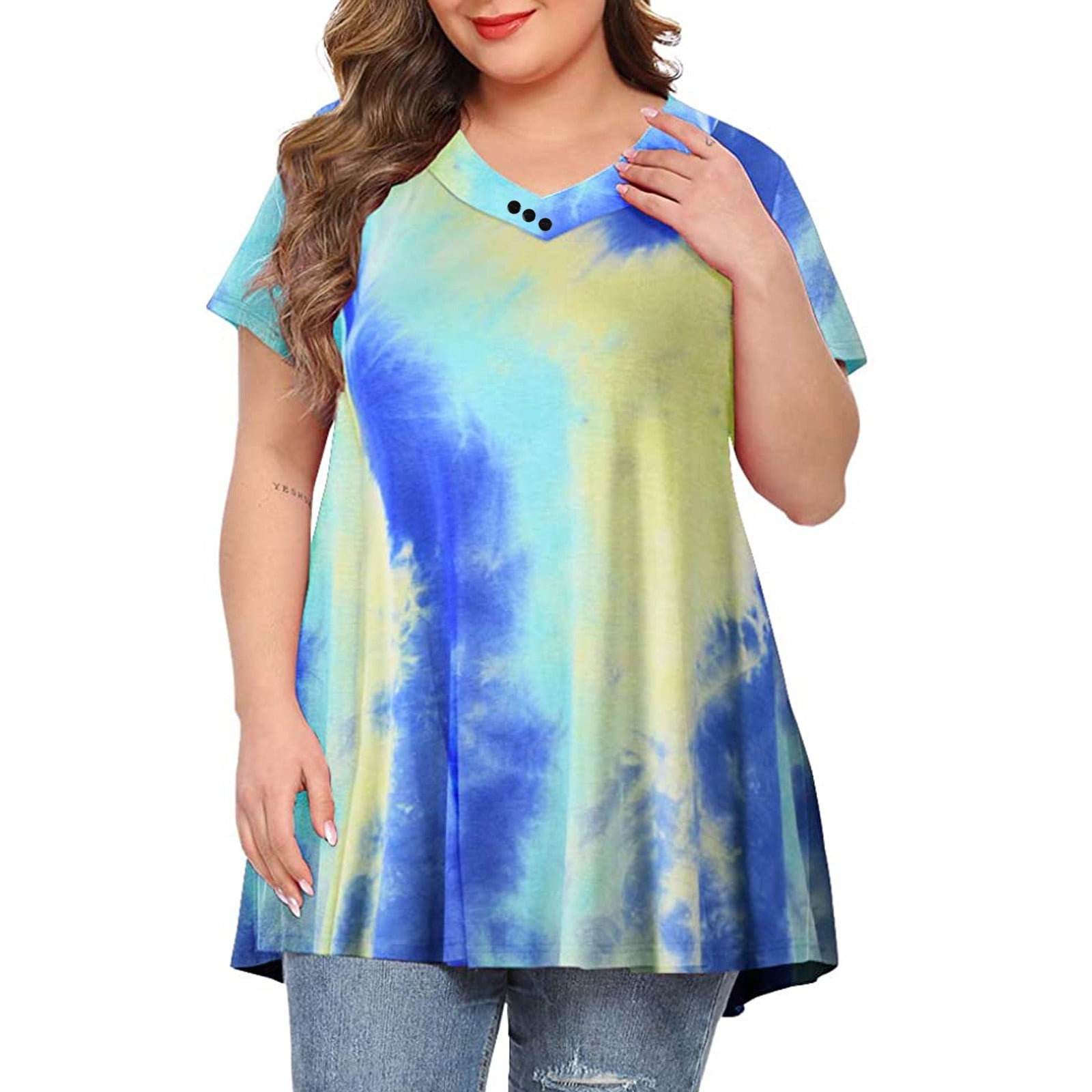 Aloohaidyvio sparkly tops for women,Women Plus Size Tops Tie-dye Print ...