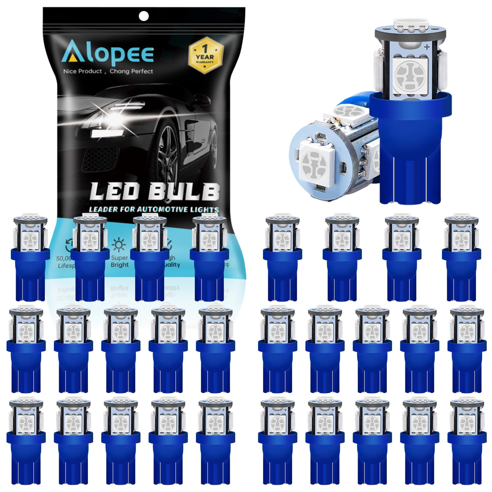 Alopee 30 Pack 194 Blue Led Bulbs 12V T10 Wedge Light Bulb Replacement ...