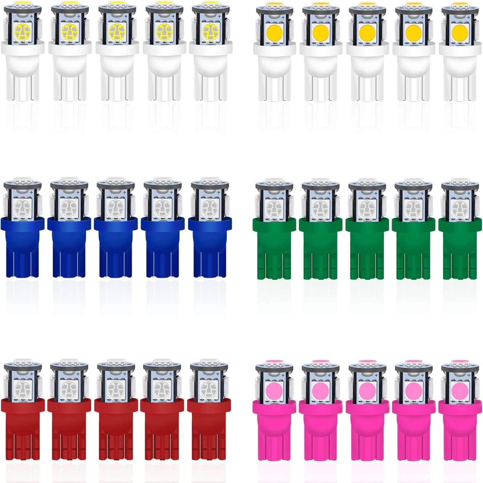Alopee 30 Pack (6 Colors Mixing) 194 LED Bulb T10 Wedge LED Bulb 5SMD-5050 168 LED Bulb, 921 ...