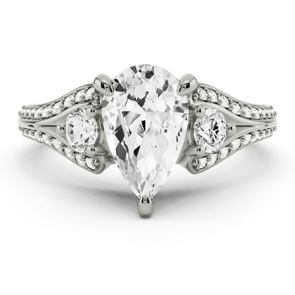 Alor Jewel 2.1 Ct Pear Cut Engagement Solitaire Ring with Accent ...