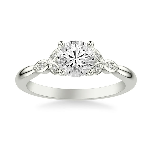 Alor Jewel 1 Ct Round Cut Solitaire Engagement Ring with Accent Diamond ...