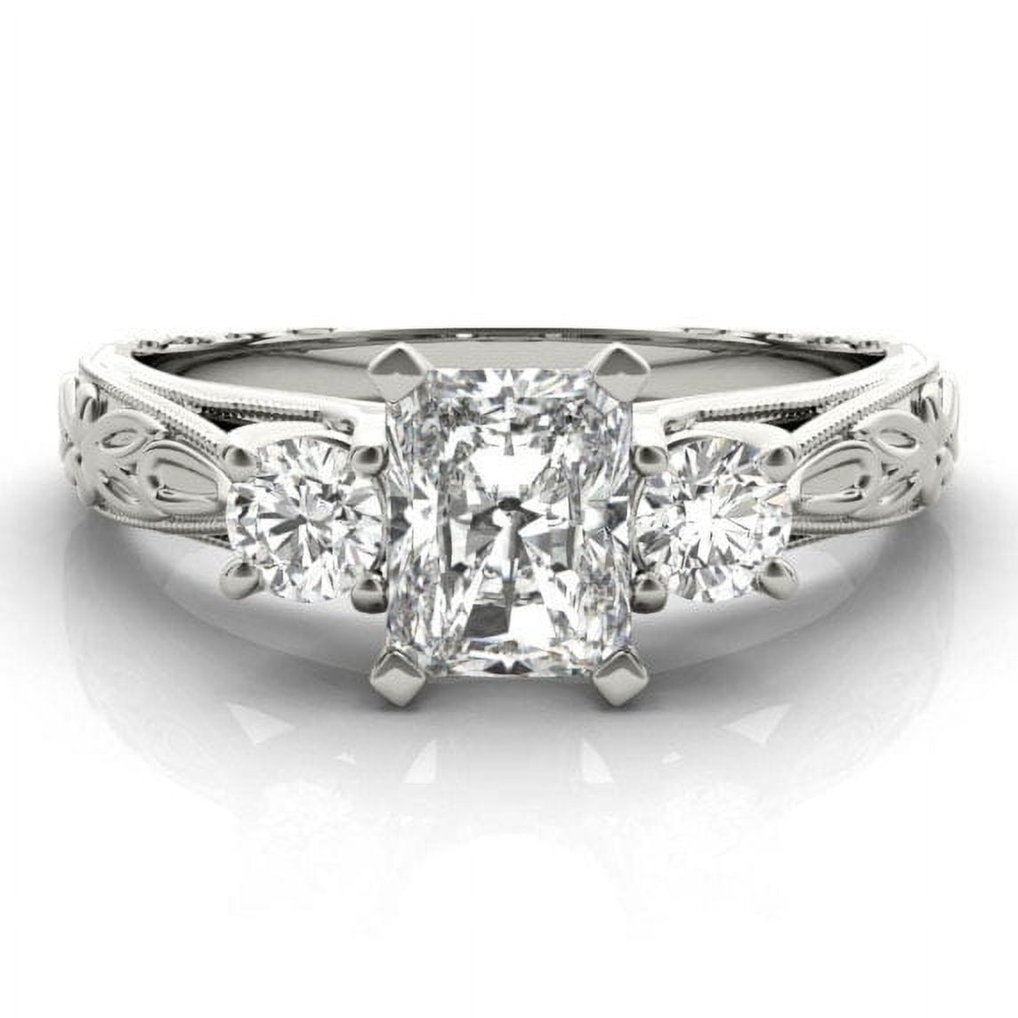 Alor Jewel 14K White Gold Over Three Stone and Leaf Ring - 2 Ct Radiant ...