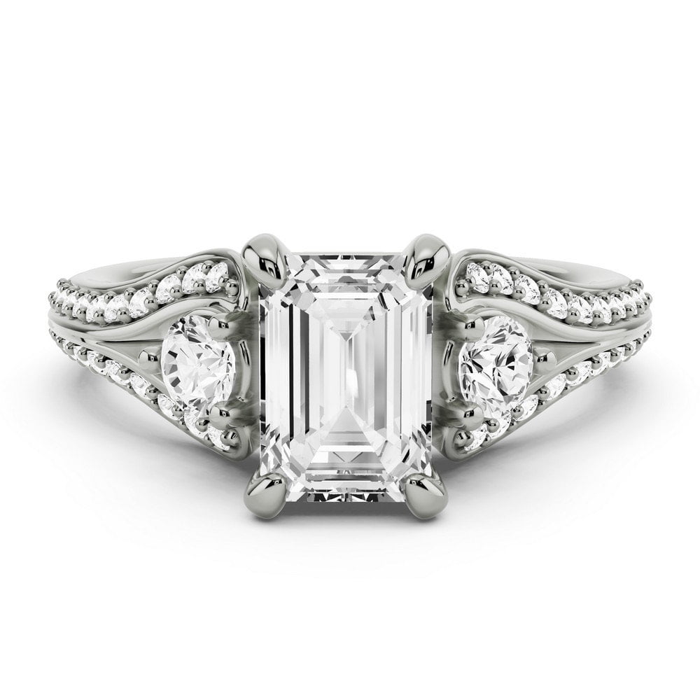 Alor Jewel 2 Ct Emerald Cut Engagement Solitaire Ring with Accent ...