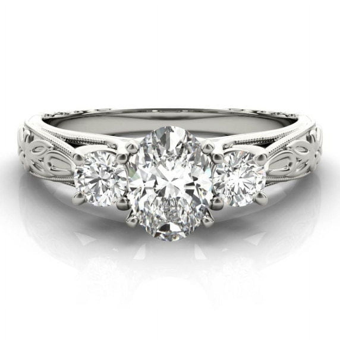 Alor Jewel Three Stone 1.9 Ct Oval Cut Lab Created Diamond Ring - Vintage Leafe Shape Design in ...