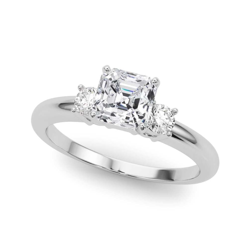 Alor Jewelry 1.6 Ct Three Stone Moissanite Asscher Cut Diamond Ring for Her - 14K White Gold ...